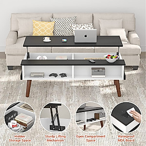 Aheaplus Lift Top Coffee Table Wood Pop Up Coffee Table with Storage Shelf for Living Room, Home Office, Black