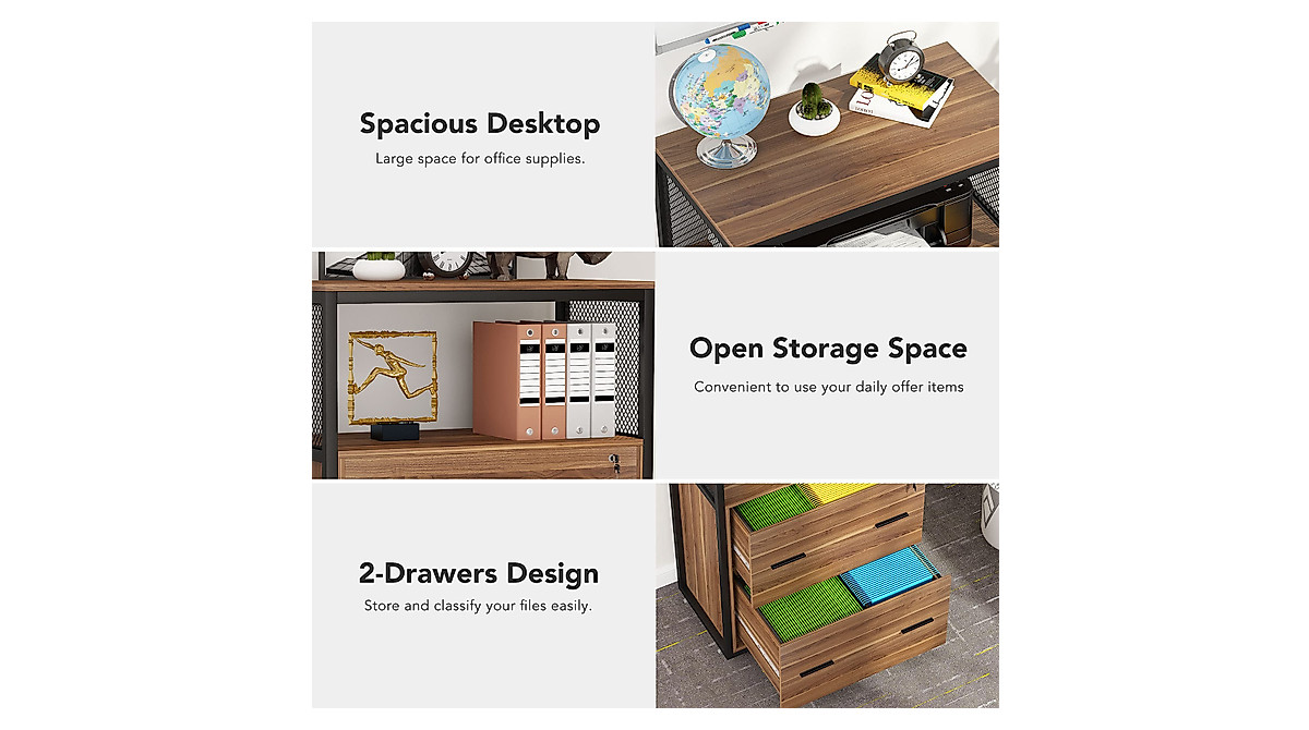 Shop Tribesigns Walnut 2-Drawer File Cabinet with Lock - Office Storage
