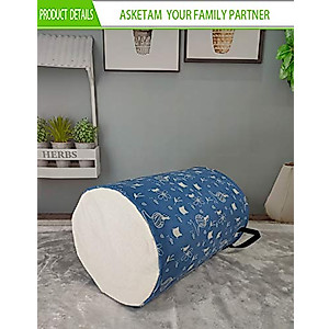 ASKETAM Fabric Laundry Basket Canvas Laundry Hamper for Dirty Clothes Toy Organizer Kid Nursery Room Decor Basket (Blue cat)