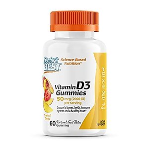 Doctor's Best Vitamin D3 Gummies to Support Healthy Bones Immune System and Heart Health, Tropical Tango, 60 Count
