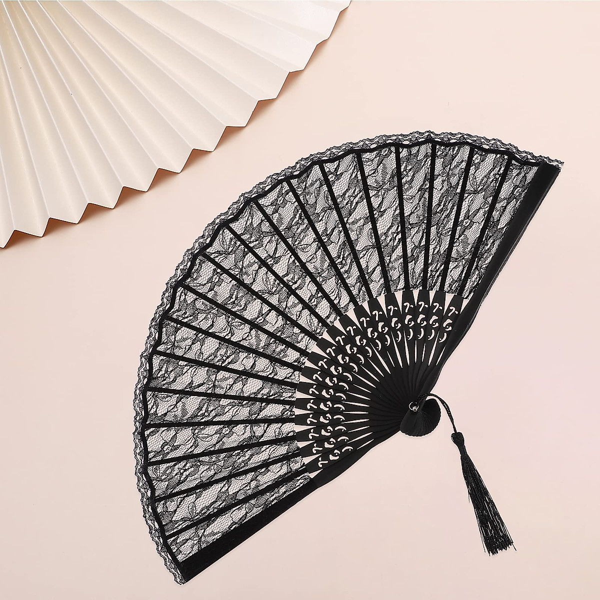 OULII Hand Fan Paper Fans Wedding Fans for Party Favor Fancy Dress (Black)