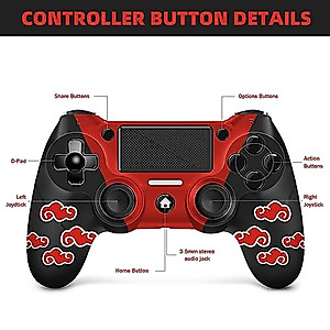 FTFVaska Wireless Controller for PS4 Compatible with PS4/Slim/Pro, Gamepad with Enhanced Dual Vibration/Analog Sticks/6-Axis Motion Sensor/Charging Cable/Thumb Caps! (Red Cloudy)