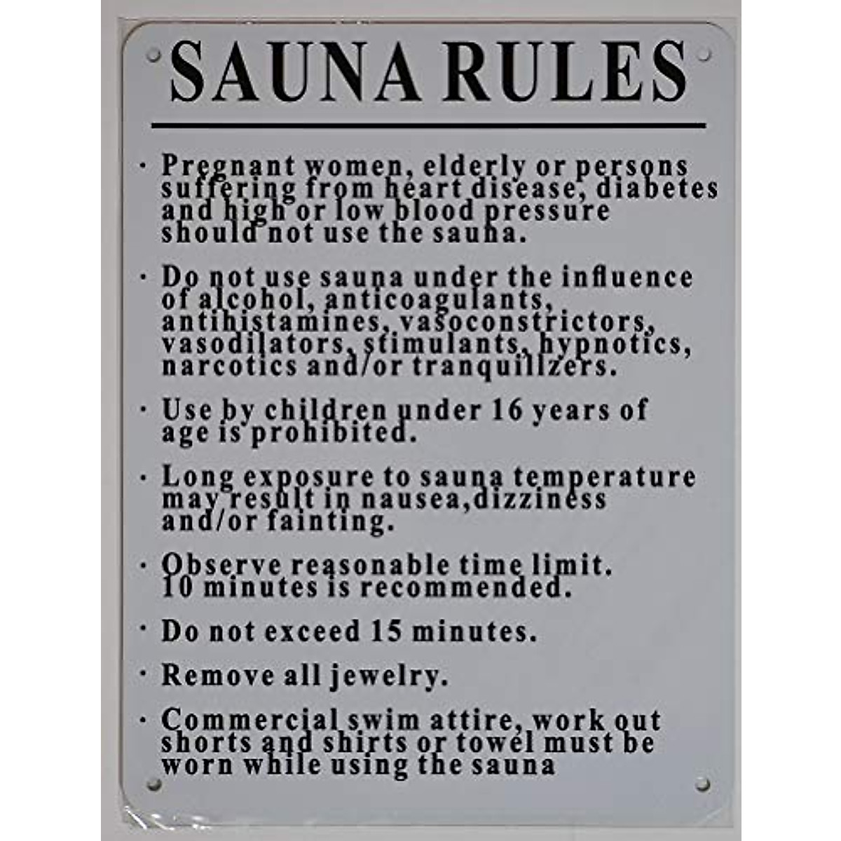BUILDINGSIGNS.COM Sauna Rules Sign (White, Rust Free Aluminium 8.5x11)