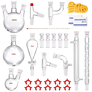 VEVOR New Laboratory Glassware 24/40 Chemistry Glassware 29PCS Chemistry Lab Glassware Kit 250 1000ml for Distillations Separation Purification Synthesis 24/40 29PCS