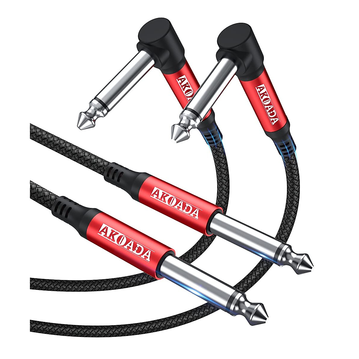 AkoaDa 1/4 Inch Instrument Cable TS Guitar Cable 10 ft 2Pack,Right Angle 6.35mm Male Jack Stereo Audio Electric Guitar Cord Bass AMP Cord for Electric Guitar, Bass Guitar, Pro Audio, Electric Mandolin