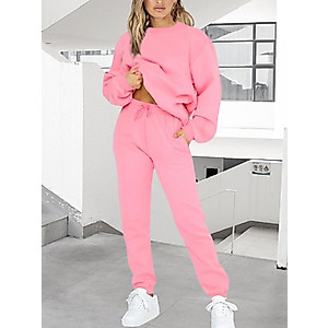 KANSOON Outfits for Women 2 Piece Sets Long Sleeves Pullover Sweatshirt Drawstring Jogger Sweatpants Set Pink S