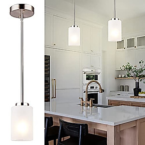 Eietonte 1-Light Mini Pendant Light Fixtures, Industrial Chandelier Hanging Ceiling Light with Opal White Shades, Adjustable Height, Brushed Nickel Pendant Lighting for Kitchen Bedroom Hallway, 2 Pack