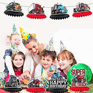 LIANGSS 8-Piece Heavy Duty Truck Theme Party Honeycomb Centerpieces for Kids-Semi Truck Theme Party, Baby Shower Party, Birthday Party, Traffic Party Honeycomb Tabletop Decorations for Boys and Girls