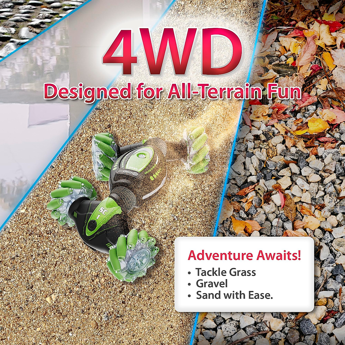 Contixo SC1 All Terrain Speed Crawler RC Stunt Car, 4WD 2.4GHz Remote Control Car, Gesture Sensor Toy Cars, Double Sided Rotating 360° Flip Offroad Vehicle with Lights Music, Kids Toy Cars, Green