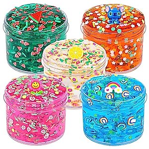 Crystal Slime Kit, 5 Pack Crunchy Clear Glitter Slime Party Favor Gifts, Stress Relief Toy for Girls and Boys, Soft Non-Stick Putty Slime for Kids, DIY Birthday Crystal Glue Boba Glimmer Slime