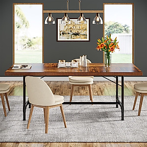 Tribesigns Dining Table for 6-8 People, 70.9-Inch Rectangle Wood Kitchen Table with Tube Metal Frame, Rustic Large Dining Room Table for Kitchen, Living Room