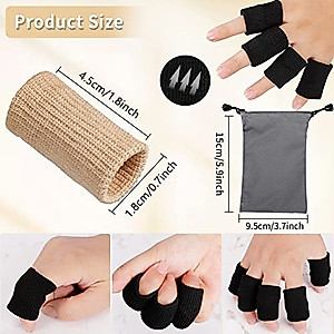 30 Pieces Finger Sleeves,Elastic Compression Protector with 1 Storage Bag,Finger Compression Sleeves,Elastic Thumb Sleeve,Finger Protector Sleeve for Relieving Pain Sports(Black + Beige)