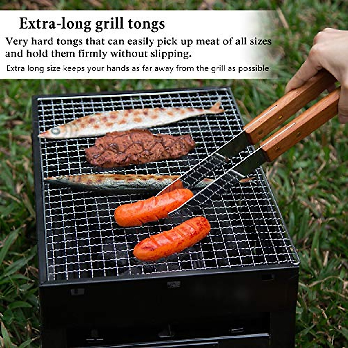IMAGE Wooded BBQ Accessories Grilling Tools,Stainless Steel BBQ Tools Grill Tools Set for Cooking, Backyard Barbecue & Outdoor Camping Gift for Man Dad Women Barbecue Enthusiasts Set of 4