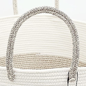 Casaphoria XXXLarge Cotton Rope Basket for Living Room - Woven Storage Basket with long Handle for Blankets, Towels and Pillows Laundry Hamper | Cream white and Brown (22" x 22" x 14")