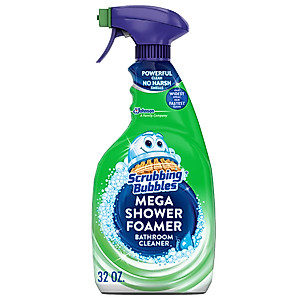 Scrubbing Bubbles Mega Shower Foamer Disinfecting Spray, Multi-Surface Bathroom and Tile Cleaner Grime Fighter, Removes 100% Soap Scum, Rainshower Scent, 32 oz