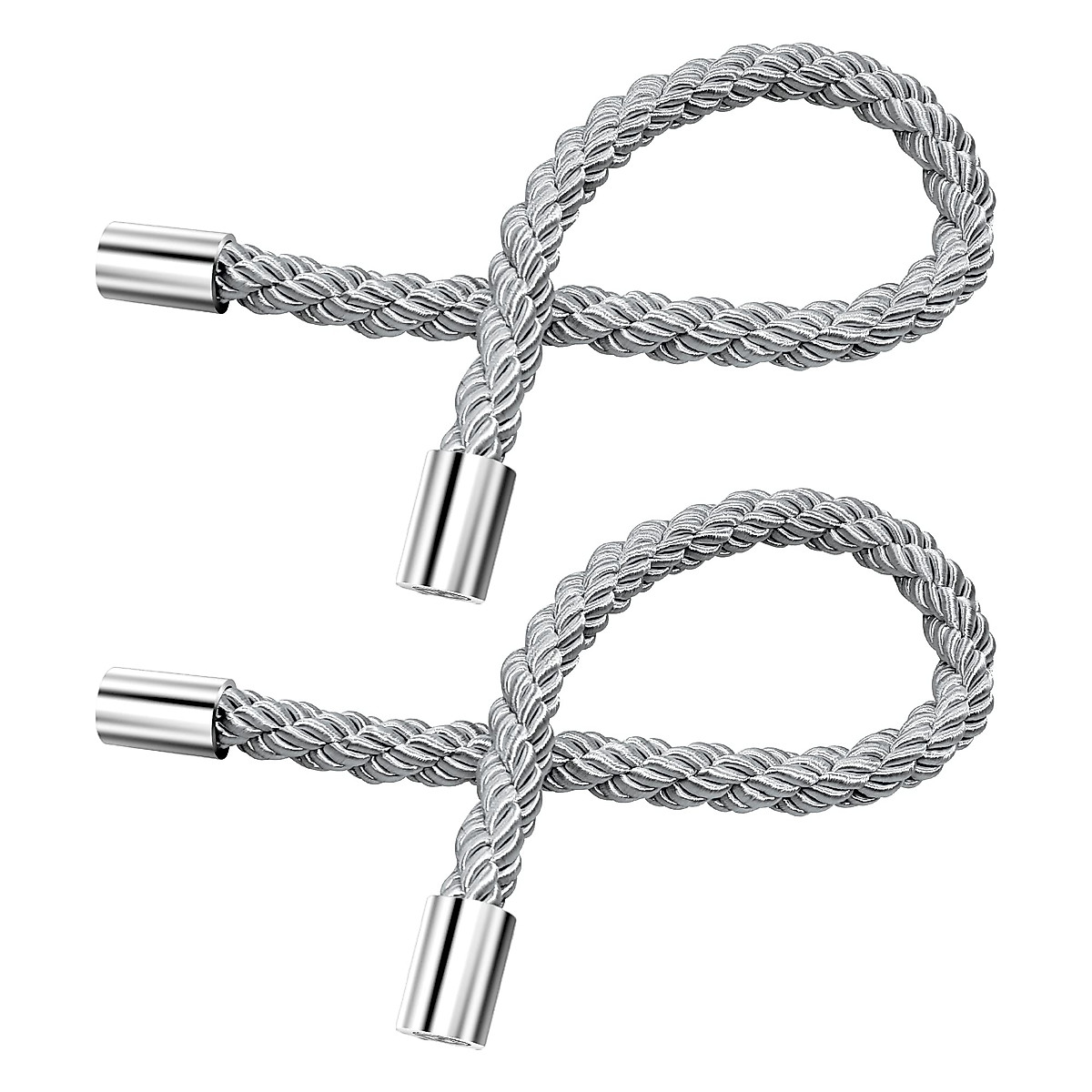 VIKIMORA 2 Pack Curtain Tiebacks for Draperys Gray, Strong Magnetic Curtain Tie Backs,Curtain Holders for Thick Drapes,Gray Cotton Rope Tie Backs for Heavy Duty Drapes,Gray