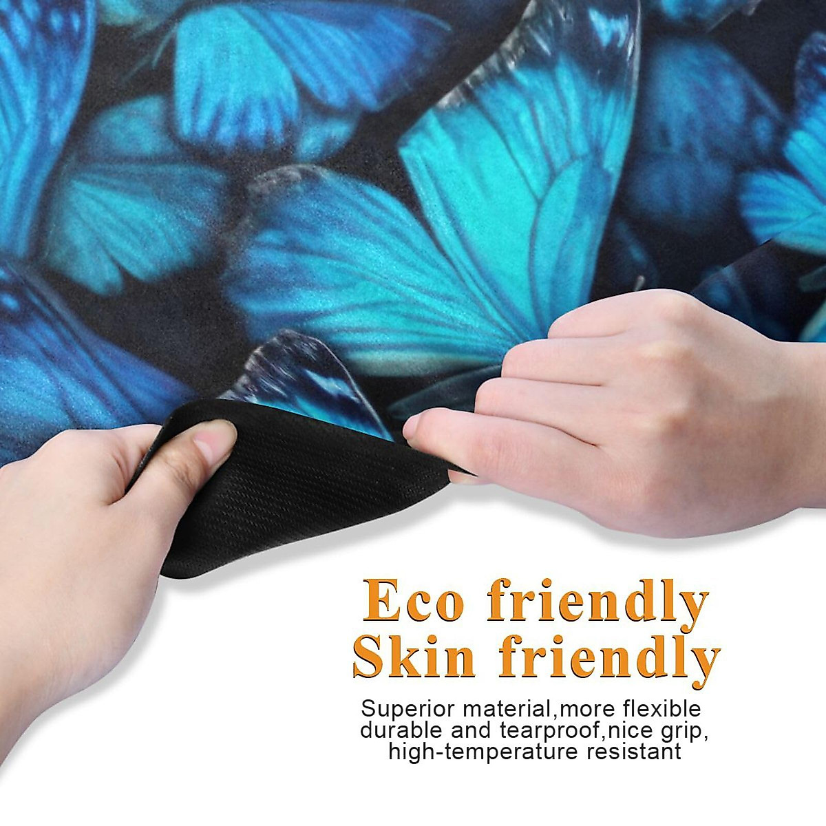 GOODOLD Blue Butterflies Yoga Mat, 71 x 26 Inch Non-slip Yoga Mats Folding Travel Exercise Mat Indoor Outdoor Gym Pilates with Storage Bag for Women Men