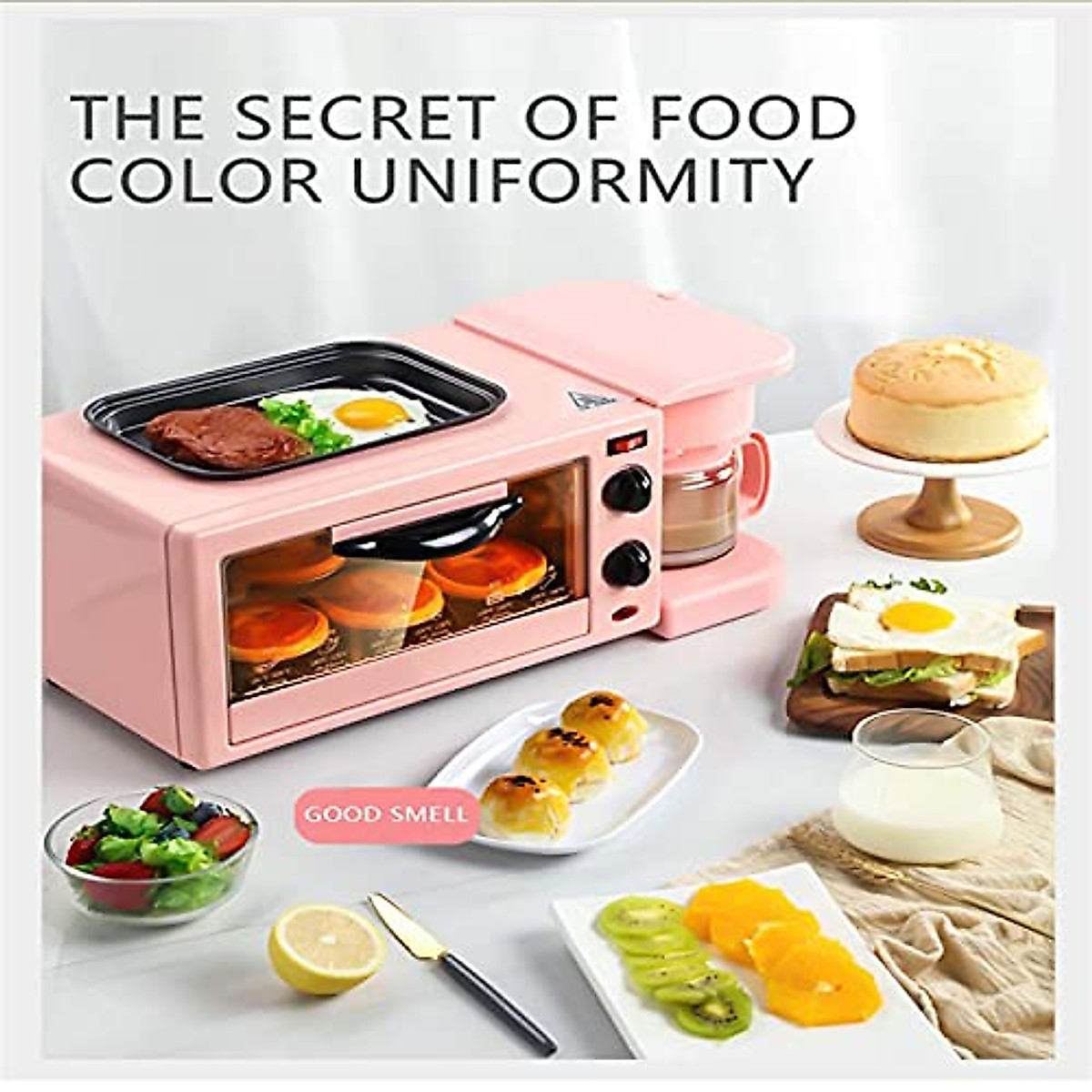Breakfast Machine Multifunctional ９L Electric Oven,Mini Small Home Toaster Home Multi Functional Three-in-One Automatic Breakfast Coffee Machine Air Fryer (Red Set Meal 1)