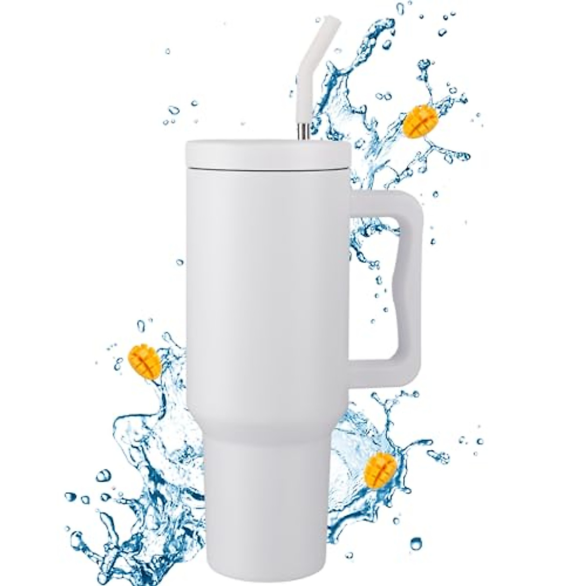 Towsnails 40 oz Tumbler with Handle and Straw Lid | Insulated Cup Reusable Stainless Steel Water Bottle Travel Mug Cupholder Friendly | Gifts for Women Men Him Her - White