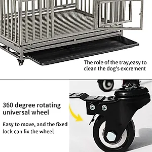 KELIXU 38” Heavy Duty Dog Crate Large Dog Cage Metal Dog Kennels and Crates for Large Dogs Indoor Outdoor with Locks, Lockable Wheels and Removable Tray, Easy to Install, Black