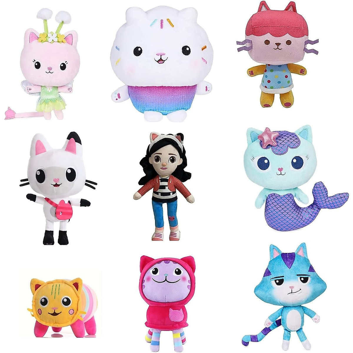 Cute Plush Toys Collection, 9-Pack All Characters Included with Catrat Baby Box Mercat Kitty Fairy Cakey Pandy Paws DJ Catnip Pillow Cat GB Girl (9-Pack)