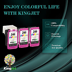 Kingjet Remanufactured Ink Cartridge Replacement for Canon CL-246 246 for Pixma MX490 MX492 IP2820 MG2520 MG2525 MG2922 MG3020 TS3122 TS302 TR4520 Printer (1 Print Head + 3 Cartridges, Color)