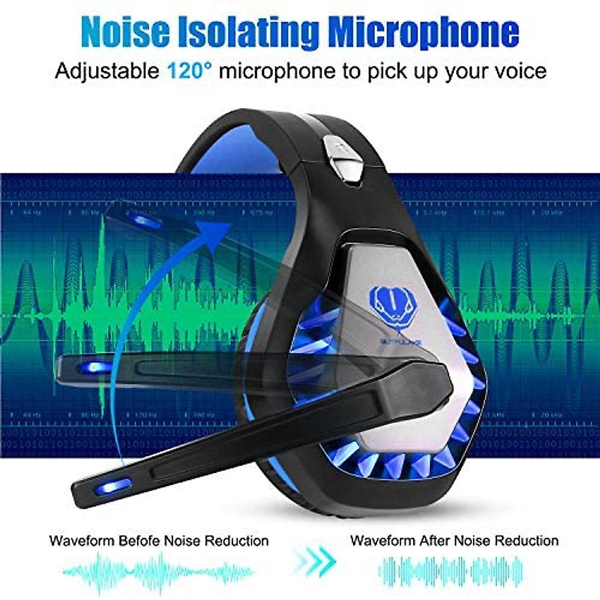 Headsets for Xbox One, PS4, PC, Nintendo Switch, Mac, Gaming Headset with Stereo Surround Sound, Over Ear Gaming Headphones with Noise Canceling Mic, LED Light (Headsets Black)