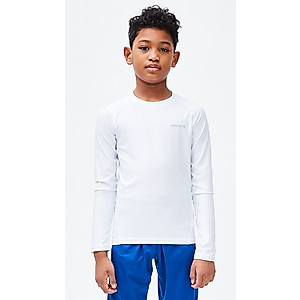 DEVOPS Youth Boys 3-Pack Compression Athletic Performance Baselayer Long Sleeve Shirts (Medium, Black/White/Navy)