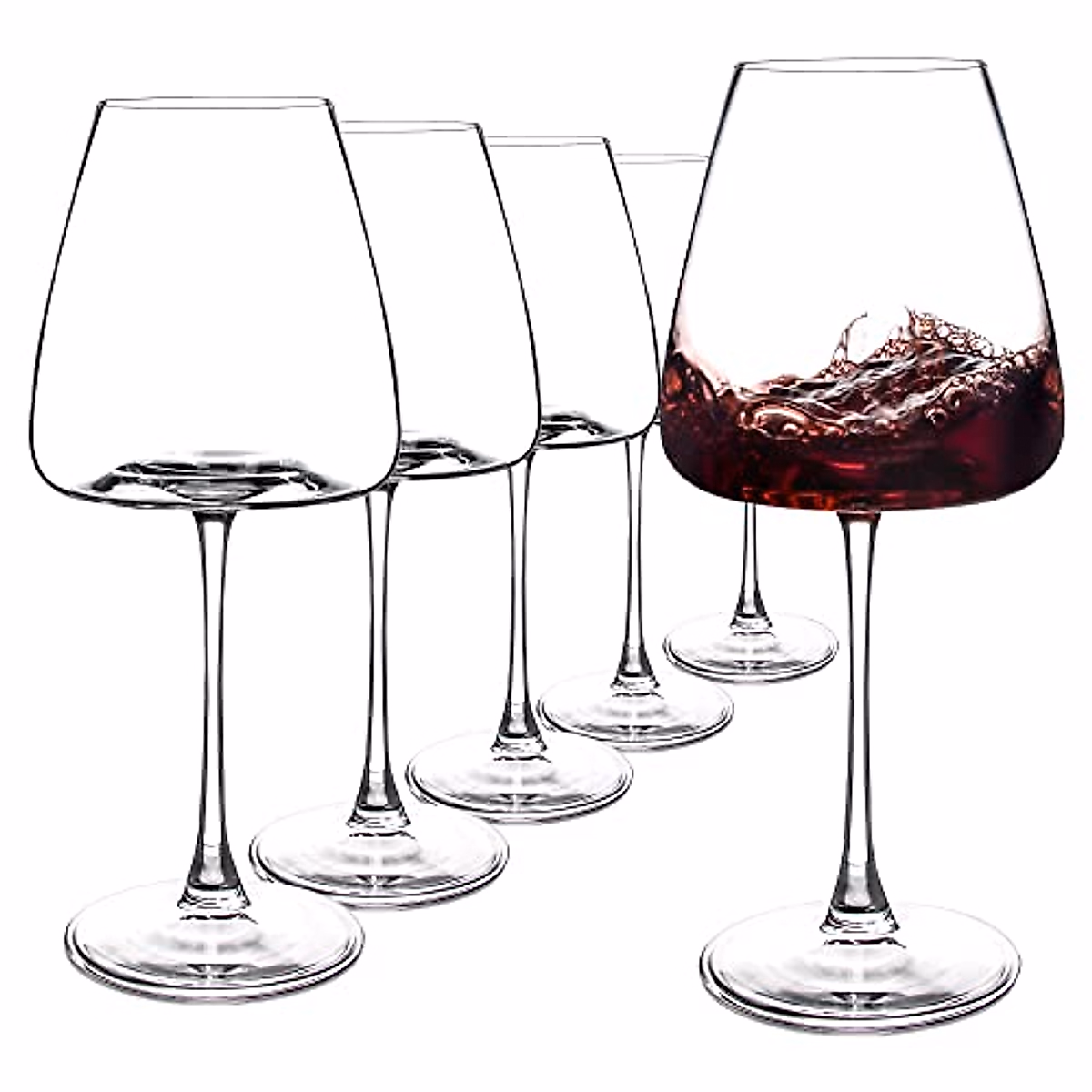 Red Wine Glasses Set of 6, 19.5 oz Durable Wine Glasses, Large Long Stem Wine Glasses with Unique Concave Bowl Base for Wine Tasting, Holiday and Home - Clear Glass