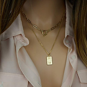 Turandoss Gold Paperclip Chain Necklace, 14K Gold Plated Toggle Clasp Simple Dainty Link Chain Necklace Gold Handmade Choker Oval Link for Women