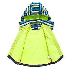 LOKTARC Big Boys Girls Rain Jackets Stripe Color Block Kids Lightweight Waterproof Hooded Raincoats Fluorescent Green 7-8 Years/Size L