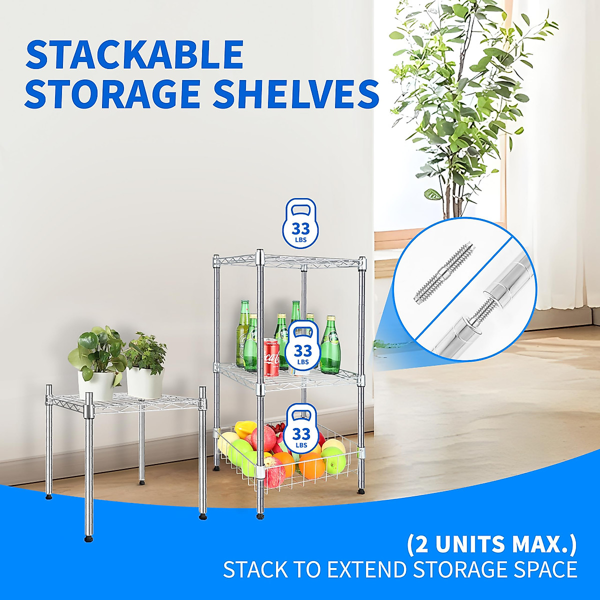 HealSmart Heavy Duty Shelving Unit, Wire Metal Stackable Storage, 1-Tier Shelf, Chrome, 15" W x 13.8" D x 15" H