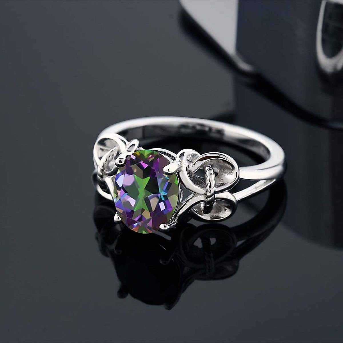 Gem Stone King 925 Sterling Silver Mystic Green Topaz Ring For Women | 2.30 Cttw | Oval 9X7MM | Gemstone Birthstone | Available In Size 5, 6, 7, 8, 9