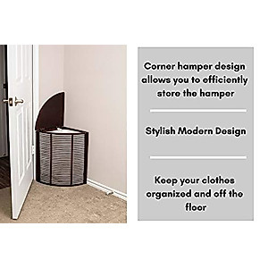 BirdRock Home Compact Corner Laundry Hamper with Lid and Removable Liner - Small - Brown Bamboo - Easily Transport Laundry - Baby Dirty Clothes Bin Sorter Basket - Cut Out Handles