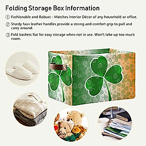 C.IOPMNU Foldable Storage Baskets,Lucky Clover Storage Bins with Handles, Decorative Cloth Organizer Storage Boxes for Home Office 15 x 11 x 9.5 in