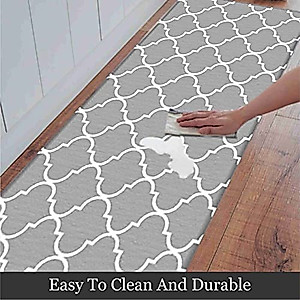 2 PCS Kitchen Mats Cushioned - Kitchen Rugs Comfort Standing Desk Mat & Rugs - Heavy Duty PVC Ergonomic Rug for Kitchen, Floor Home, Office - Gray