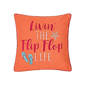 C&F Home Flip Flop Life Pillow Beach Summer Sandals Embroidered Throw Pillow Decor Decoration Throw Pillow for Couch Chair Living Room Bedroom 18" x 18" Orange