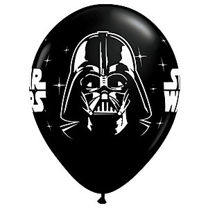 Qualatex Star Wars Biodegradable Latex Balloons Onyx Black with White Prints All-Around of Darth Vader and Yoda, 11-Inch Round (12-Units)