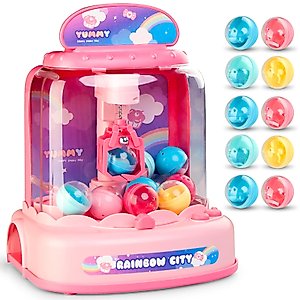 Mini Claw Machine for Kids 4-8|Electronic Arcade Game Indoor Toy with Music & Light|Candy Grabber & Prize Dispenser Vending Machine|Best Birthday Gifts for 3 5 6 7 9 Year Old Girls(10 Gashapons)