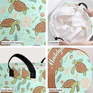Personalized Laundry Basket Hamper,Cute Sea Turtle,Collapsible Storage Baskets with Handles for Kids Room,Clothes, Nursery Decor