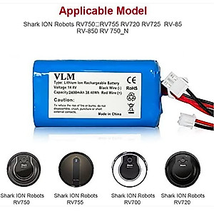 VLM Replacement Battery Pack for Shark Ion Robot RVBAT850 RVBAT700 Battery for RV-85 RV-850 RV 750_N Robots 14.8V