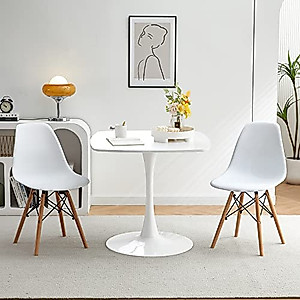 ATSNOW 31.5 in White Square Pedestal Tulip Table, Mid Century Modern Dining Table for Small Spaces