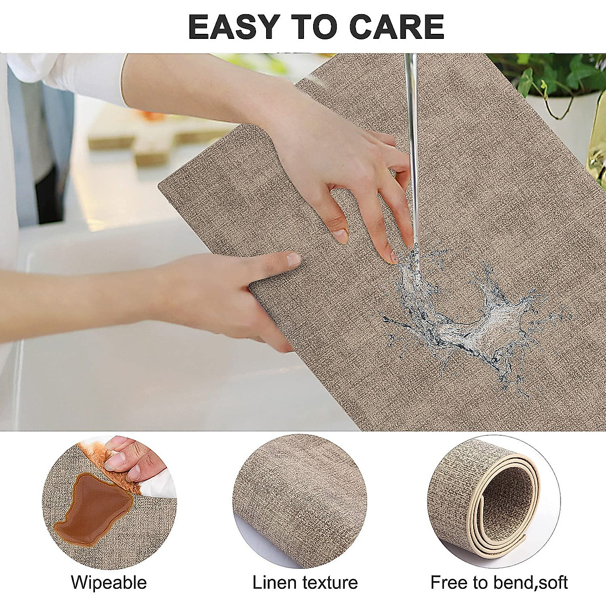 LANDVIEW Leather Heat Resistant Placemats Set of 6 Waterproof Wipeable Washable PU Table Mats,Easy to Clean Anti-Slip Place Mats (Light Brown, 6)