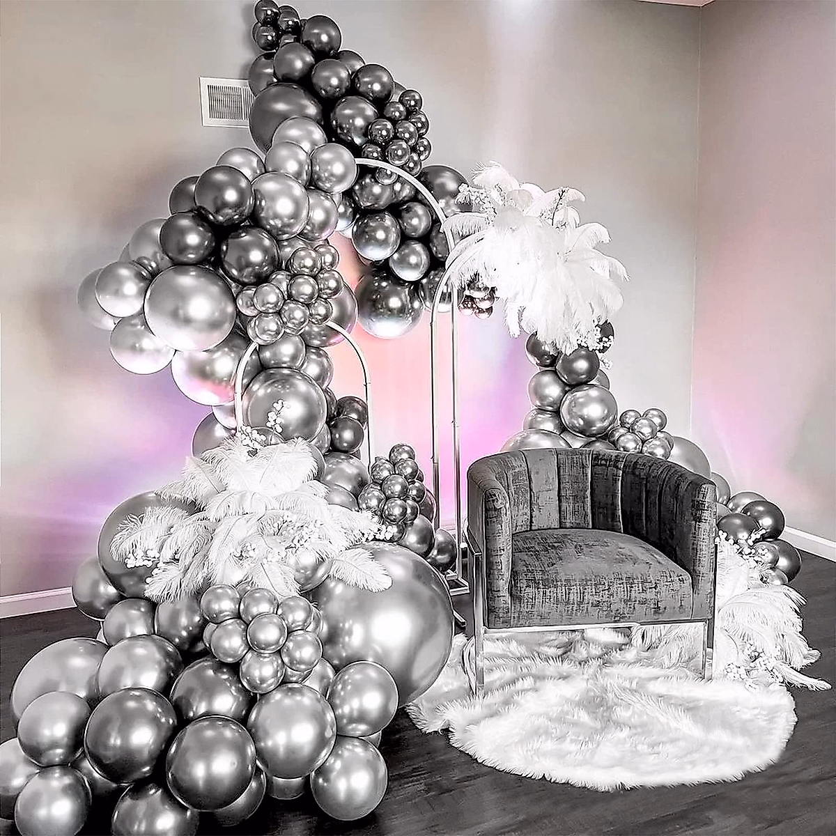 FOTIOMRG 120pcs 5 inch Metallic Silver Balloons, Small Chrome Silver Latex Party Balloons Helium Quality for Birthday Graduation Baby Shower Disco Wedding Party Decorations (with Silver Ribbon)