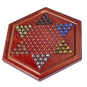 AMEROUS 13.6 inches Wooden Chinese Checkers Board Game Set with 60 Colorful Glass Marbles, Classic Strategy Game for Kids, Adults, Whole Family Play (Up to Six Players)