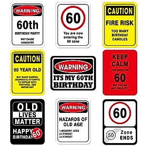WERNNSAI 60th Birthday Decorations - 9 PCs 60 Years Funny Signs 60s Decorations, 60th Party Yard Garden Banner Table Centerpieces Door Wall Windows Signs Picture Props for Men Women, Happy Bday Old Decor