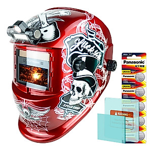 TRQWH Auto Darkening Welding Hood Welding Helmet Solar Powered True Color Welding Mask 2 Arc Sensor Wide Shade 9-13 Flaming Skull Welder Helmet with Grinding Cut for MIG TIG ARC