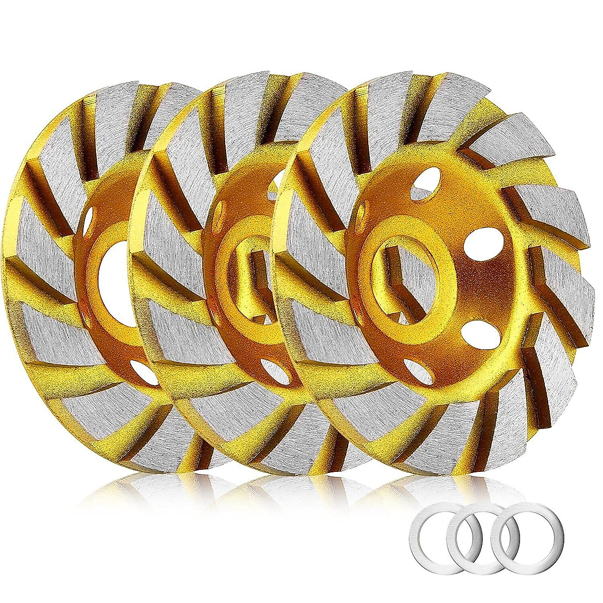 3pcs-4 Inch Concrete Stone Ceramic Turbo Diamond Grinding Cup Wheel,12 Segs Heavy Duty Angle Grinder Wheels for Angle Grinder(Yellow)