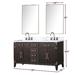 Bell+Modern Harbor 60 in W x 22 in D Brown Oak Double Bath Vanity and Carrara Marble Top