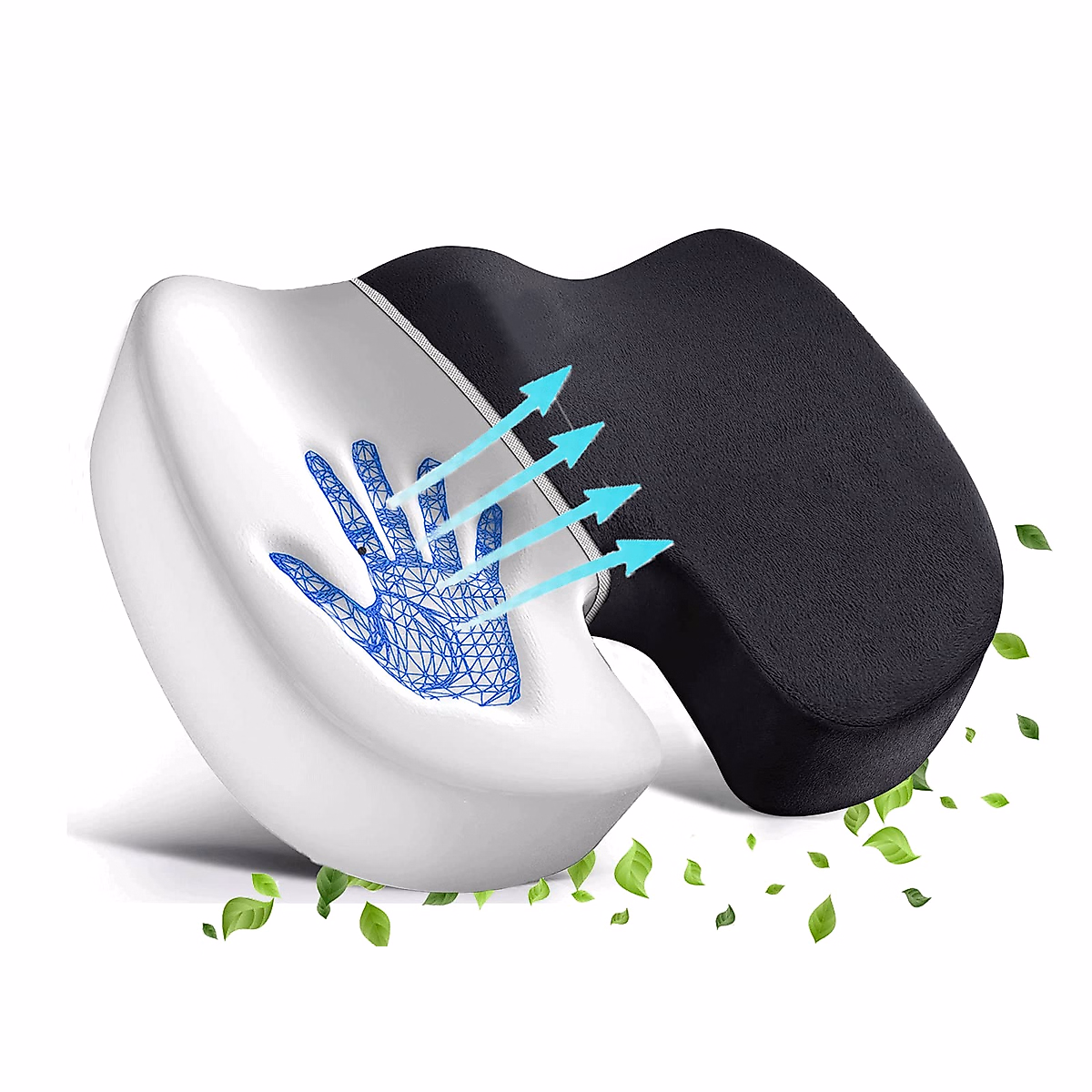 KRUNSHM Seat Cushion, Office Chair Cushions car seat Cushion for Car Long Sitting, Ergonomic Non-Slip Memory Foam Cushion for Back, Coccyx, Tailbone Pain Relief